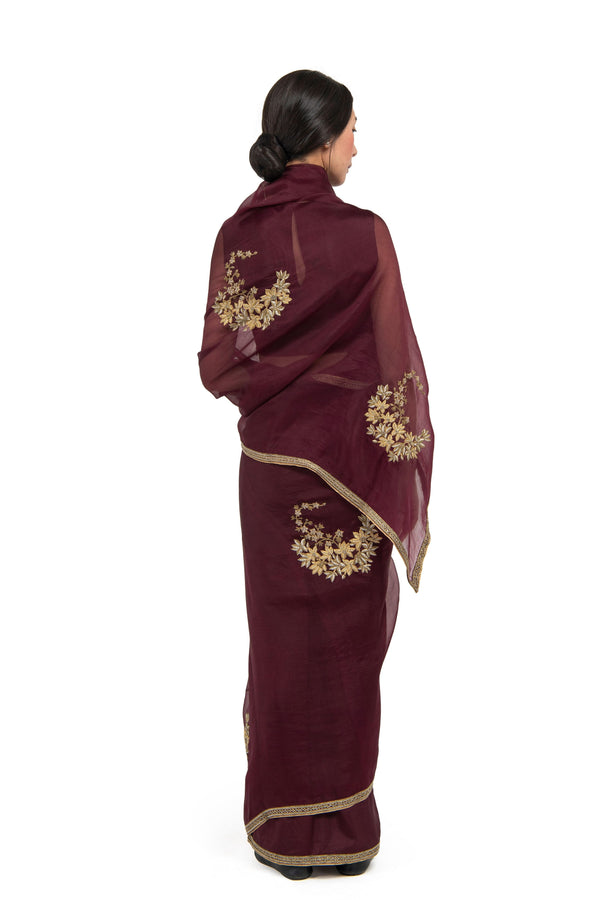 Raw Mango - Kana Maroon Saree - Elahe