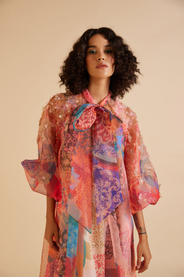 Pankaj & Nidhi - Ornament Semi-Sheer Cape Set - Elahe