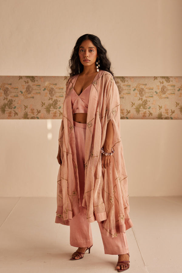 Esha Arora - Rose Pink Cape Set - Elahe