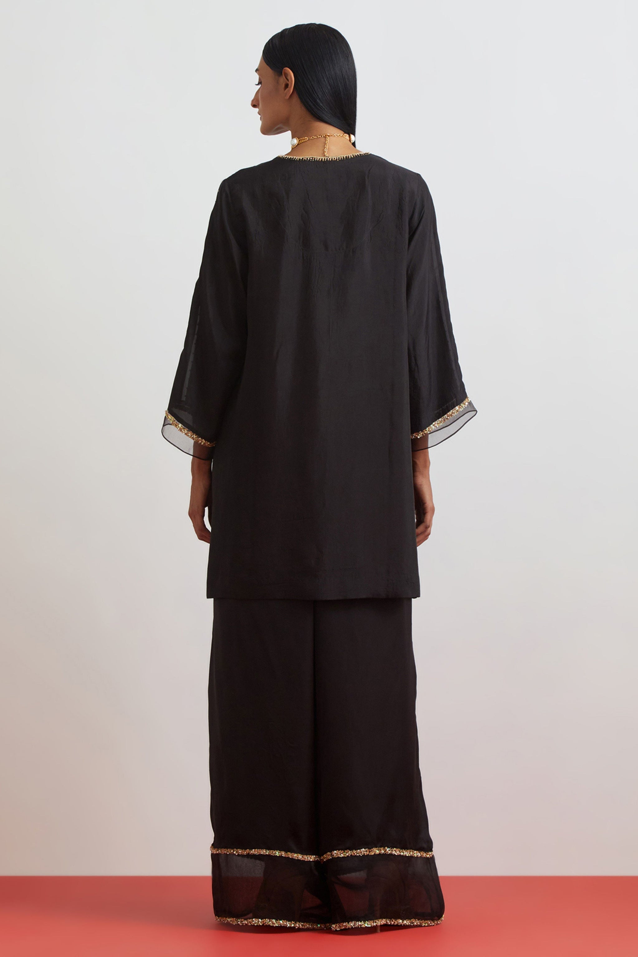 One Not Two - Black Cheenta Organza Dupatta - Elahe