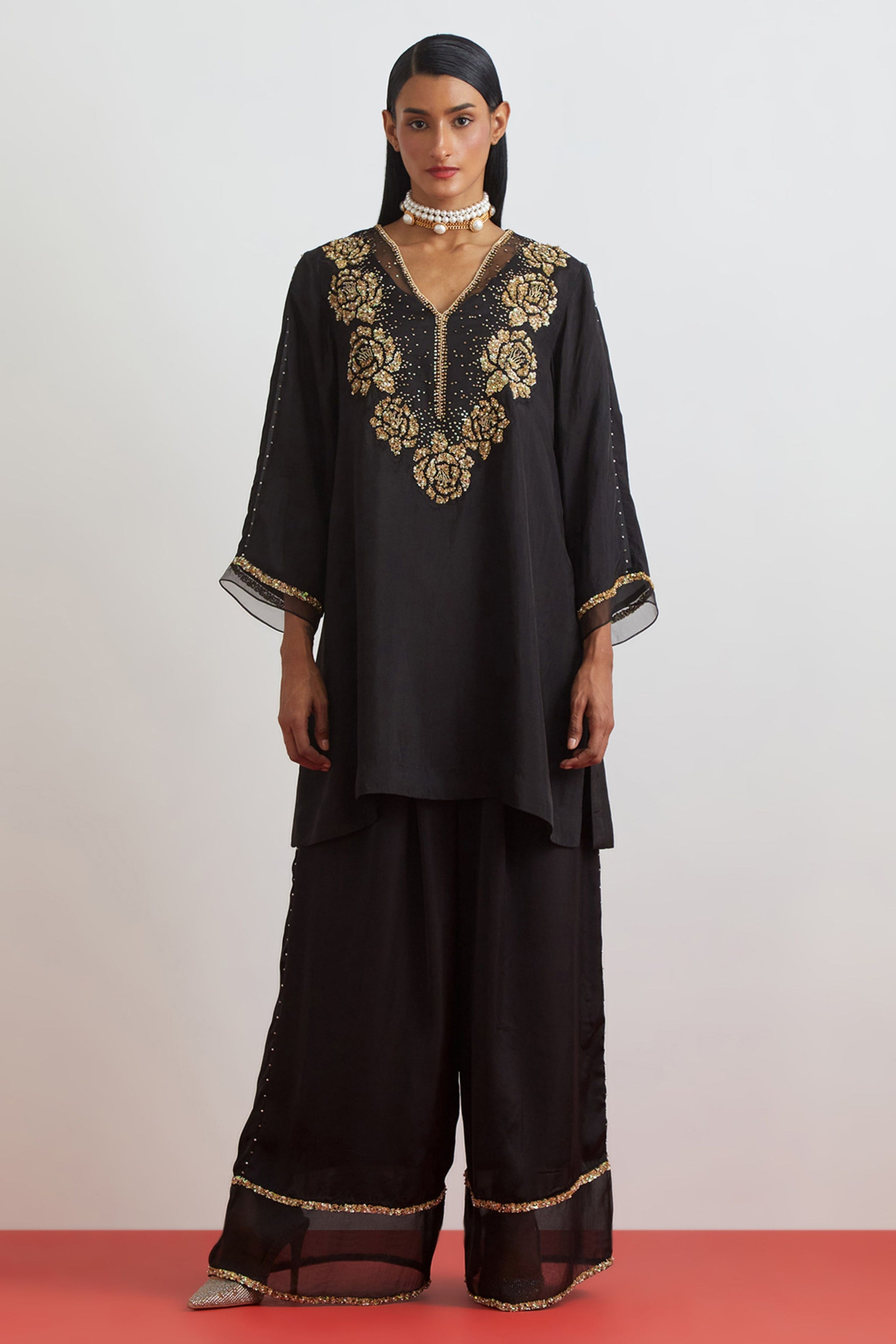 One Not Two - Black Cheenta Organza Dupatta - Elahe