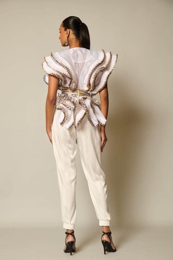 Siddartha Tytler - Checkmate Ivory Striped Satin Joggers - Elahe