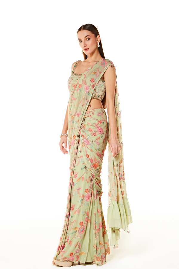Rabani and Rakha - Sairaa Green Saree Set - Elahe