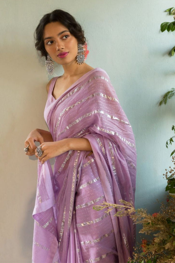 Peeli Dori - Lavender Stripes Saree Set - Elahe
