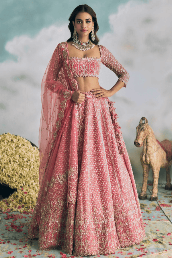 Anushree Reddy - Coral Chandini Lehenga Set - Elahe