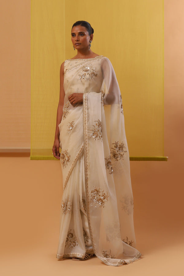 Sue Mue - Offwhite Fabia Saree Set - Elahe