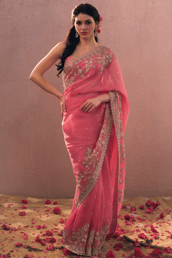 Anushree Reddy - Rose Pink Adya Saree Set - Elahe