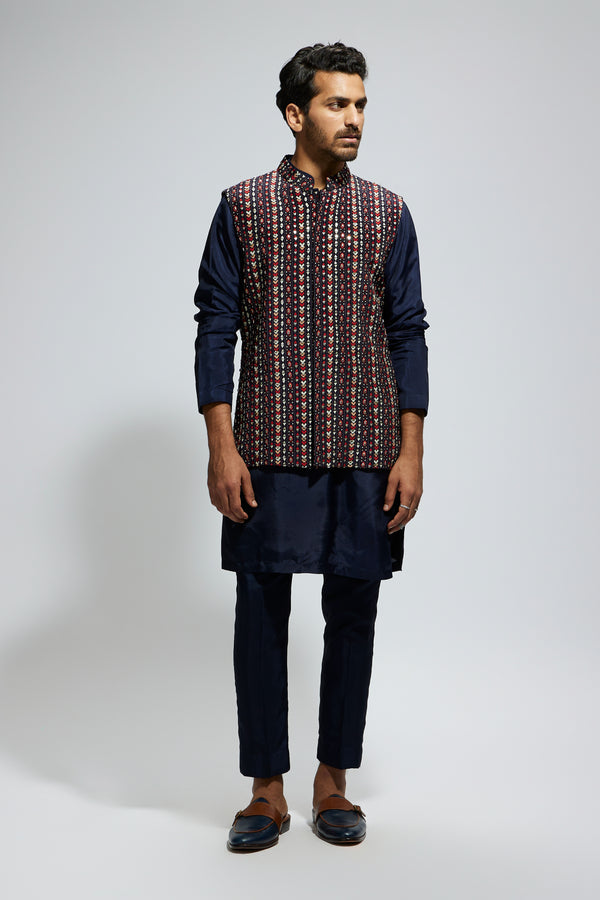 SVA By Sonam and Paras Modi Menswear - Blue Boho Embellished Bandi Set ...
