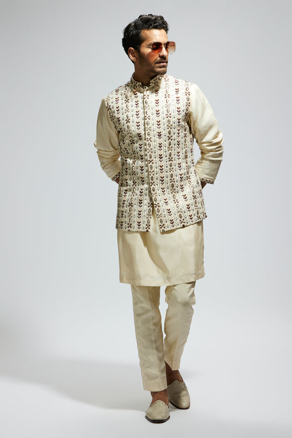 SVA By Sonam and Paras Modi Menswear - Ivory Geo Embellished Bandi Set ...