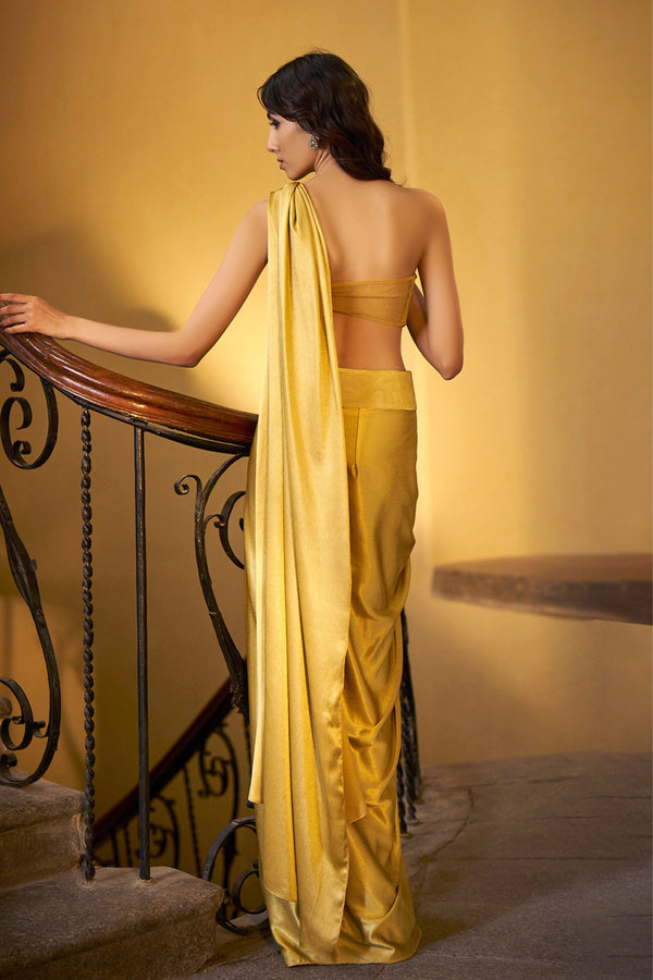 Kamaali Couture - Helios Mustard Draped Saree - Elahe