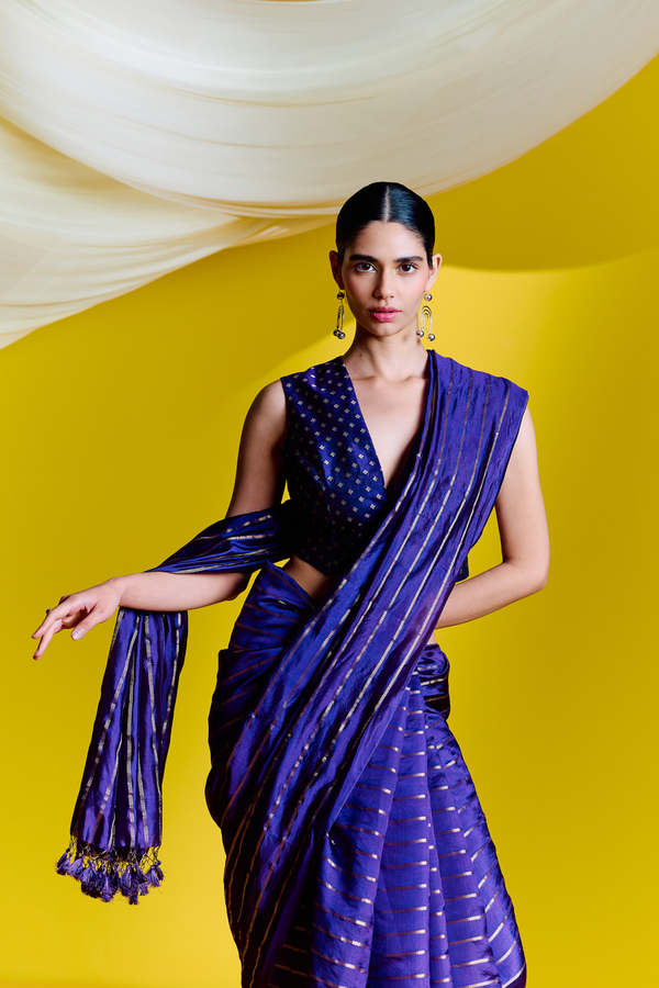 Ekaya - Purple Silk Handwoven Saree - Elahe