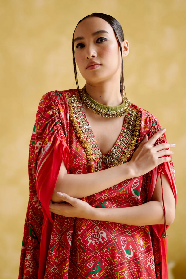 5 Elements by Radhika Gupta - Advaita Red Kaftan - Elahe