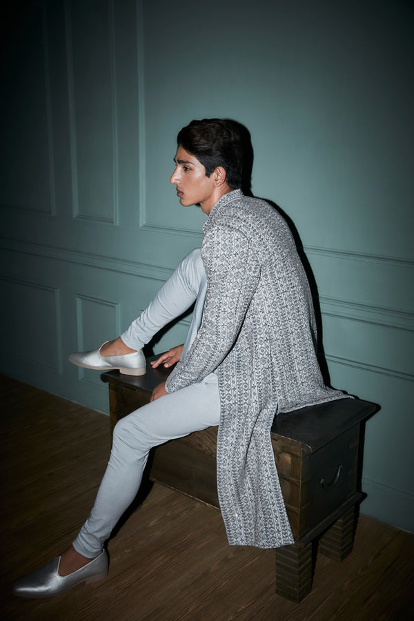 Bindani Menswear - Crystal Grey Sherwani Set - Elahe