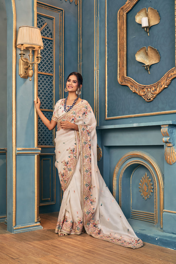 Stotram - Multi Colour Emebroidered Saree Set - Elahe
