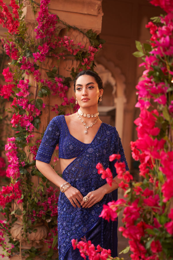 Reeti Arneja - Electric Blue Drape Saree - Elahe