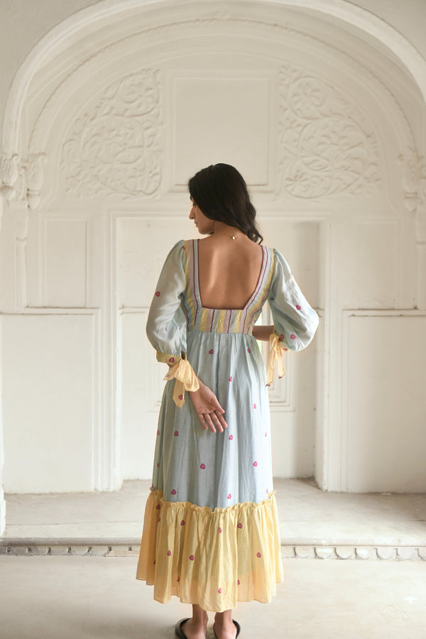 Taro - Digital Print Silk Dress With Embroidery - Elahe