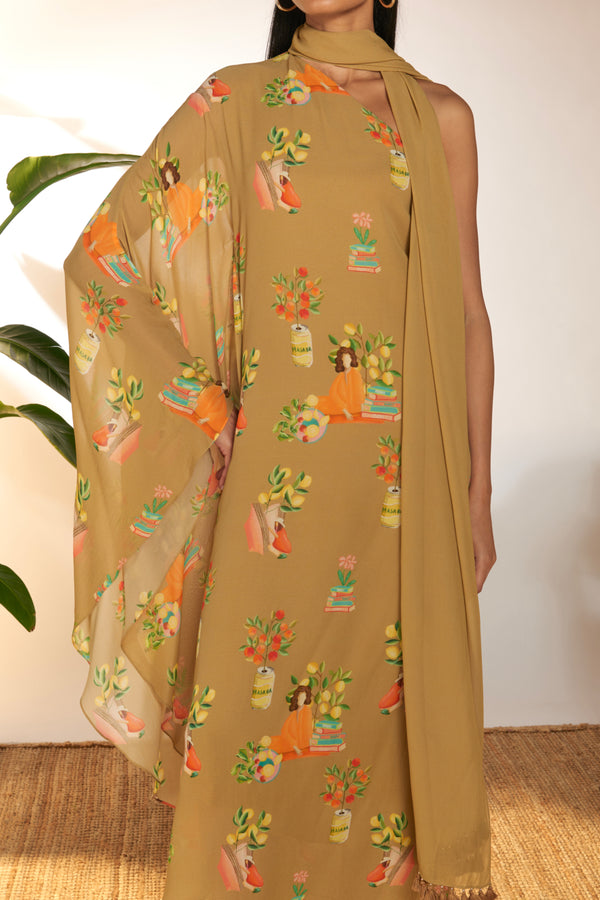 Masaba - Tan Tangy Tango One Shoulder Kaftan - Elahe