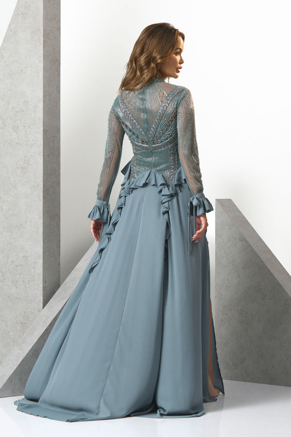 Eli Bitton - Sivan High Neck Ruffle Evening Gown - Elahe