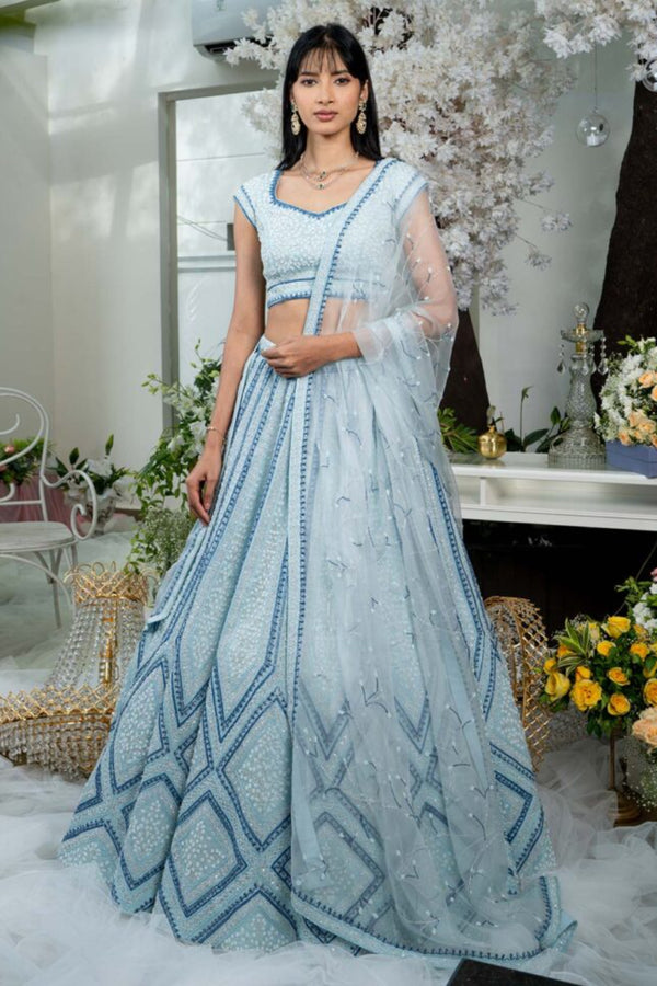 Varun Chakkilam - Icy Blue Lehenga Set - Elahe