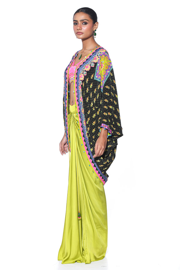 Siddhartha Bansal - Olive Hand Embroidered Shrug Set - Elahe