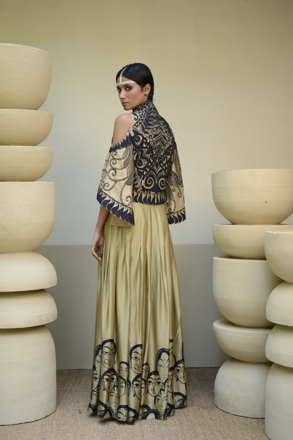 Ekru - Beige Embroidered Jacket and Skirt Set - Elahe