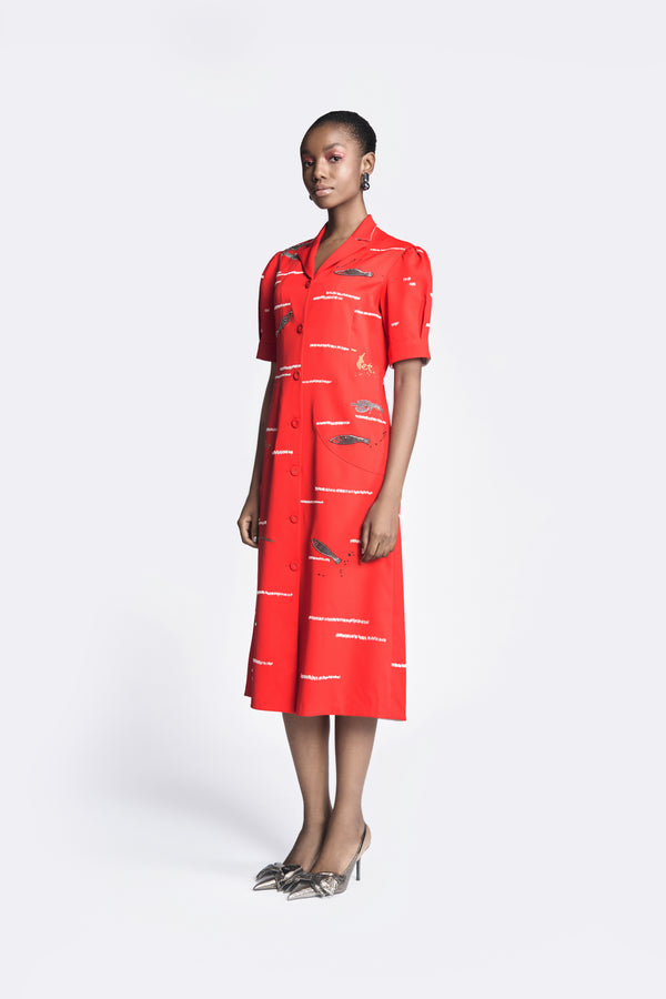 Shahin Mannan - Fish And Prawn Puff Sleeve Dress - Elahe
