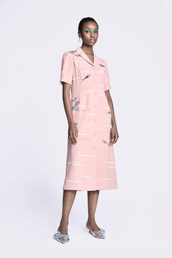 Shahin Mannan - Fish And Prawn Puff Sleeve Dress - Elahe