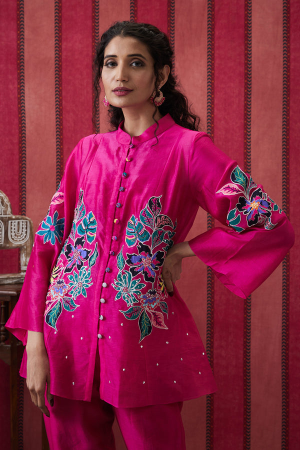 Sougat Paul - Pink Zinnia Applique Co-ord Set - Elahe