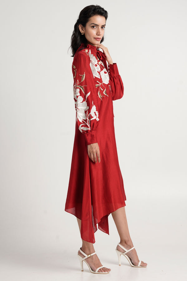 Madder Much - Inverted Hem Tie Collared Midi Dress - Elahe