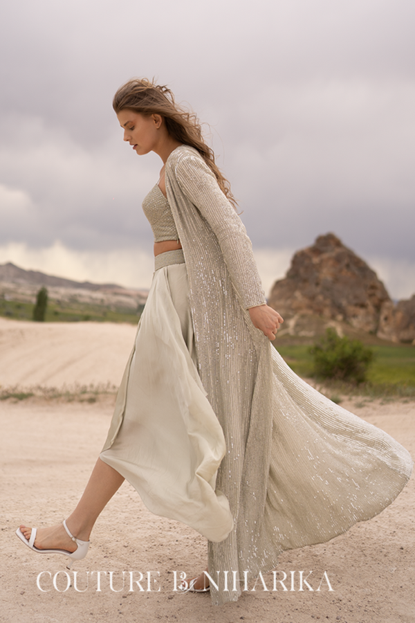 Couture by Niharika - Silver Moti Work Jacket Set - Elahe