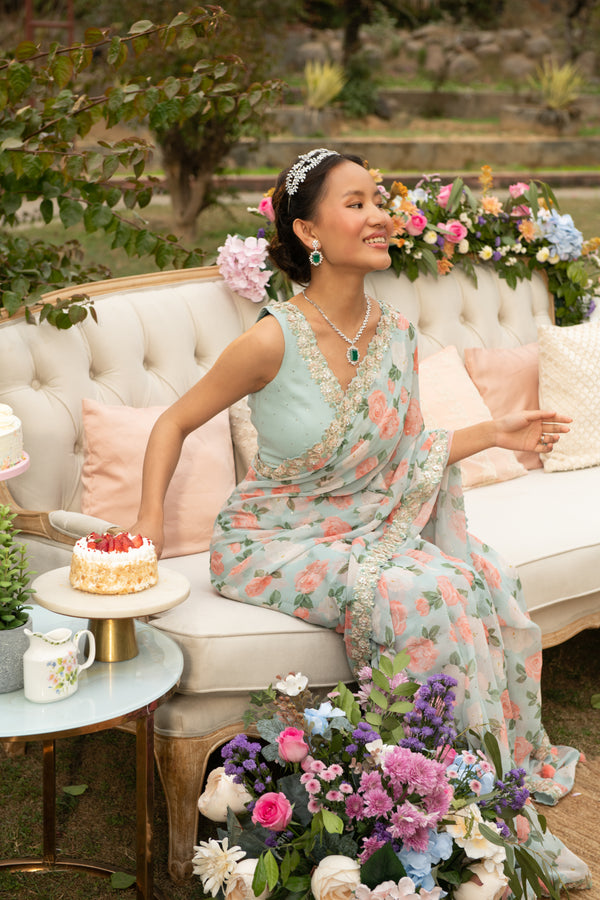 Summer by Priyanka Gupta - Citrus Rose Mirror Border Saree - Elahe